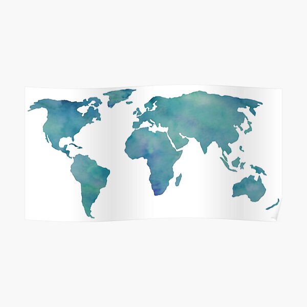 "Watercolour blue world map" Poster by ferbal | Redbubble