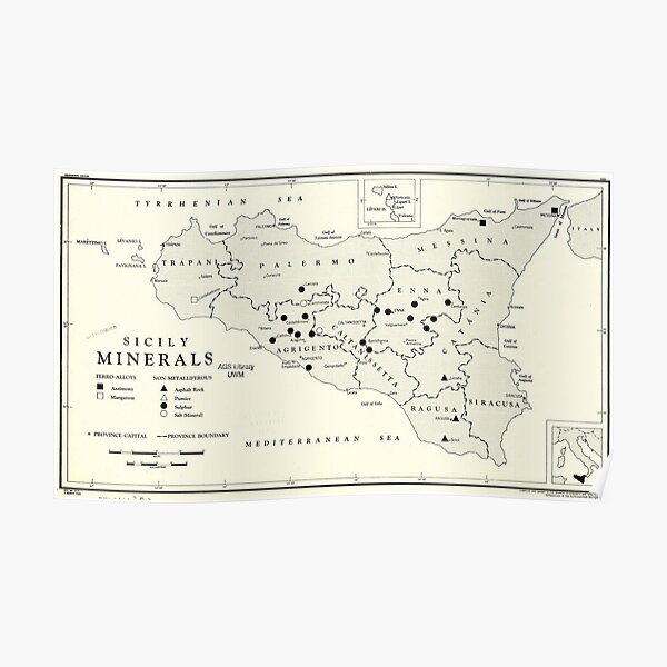 "Vintage Sicily Italy Mineral Map (1943)" Poster for Sale by ...