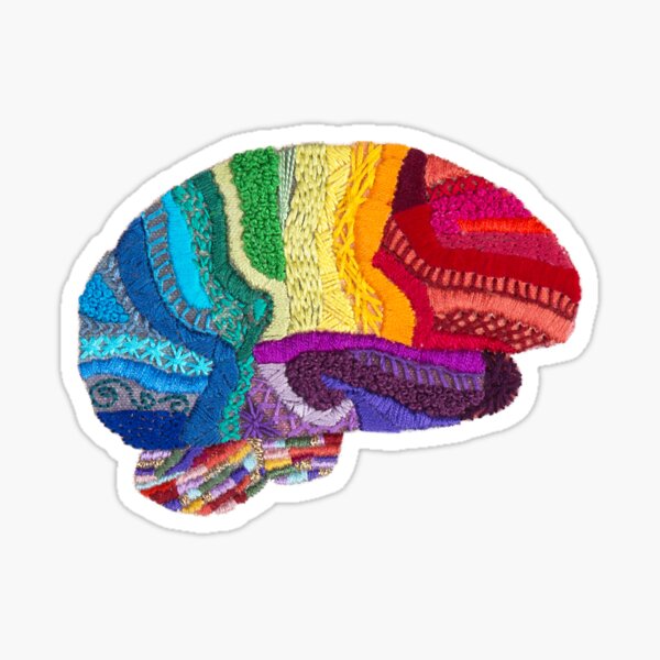 "Sampler Brain - Embroidered Look - Rainbow Brain " Sticker by ...