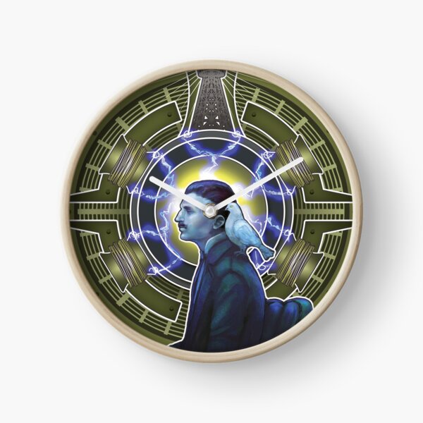 "Nikola Tesla" Clock for Sale by artofkaa | Redbubble