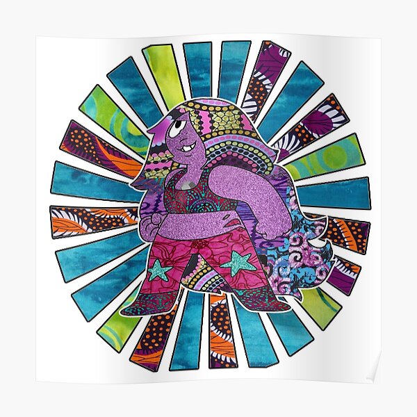 "Groovy Amethyst Retro Batik Design with Sun Rays " Poster by ...