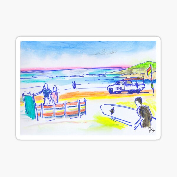 "RNLI lifeguard truck and surfer walking on Fistral Beach in Newquay ...