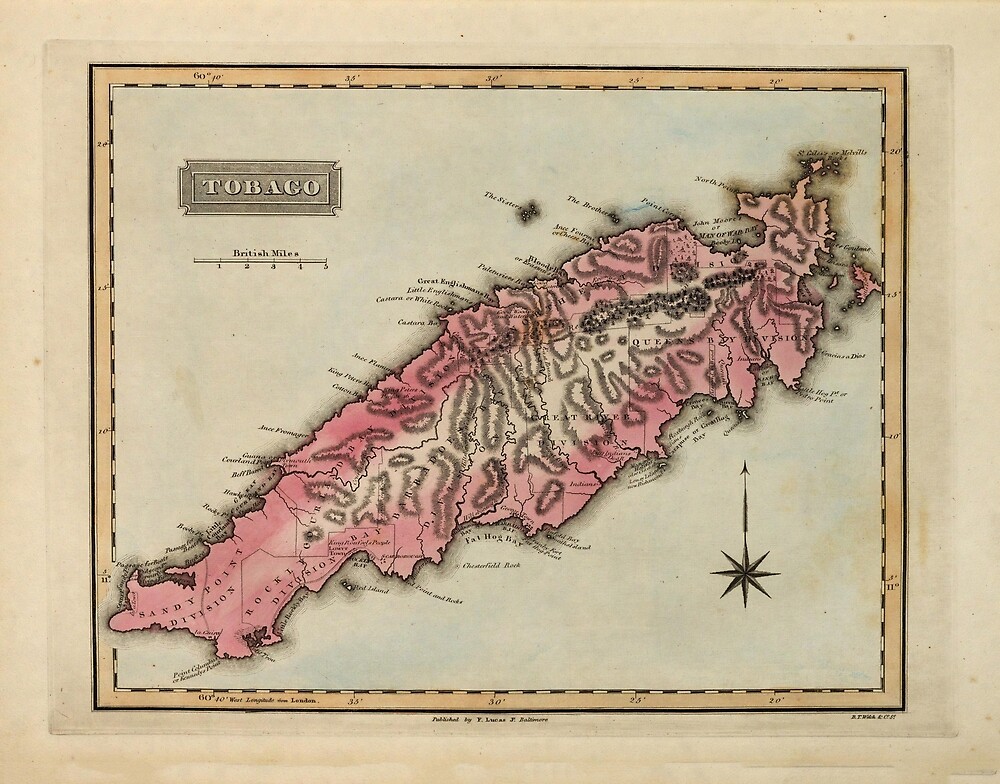 "Vintage Tobago Island Map (1823)" by BravuraMedia | Redbubble