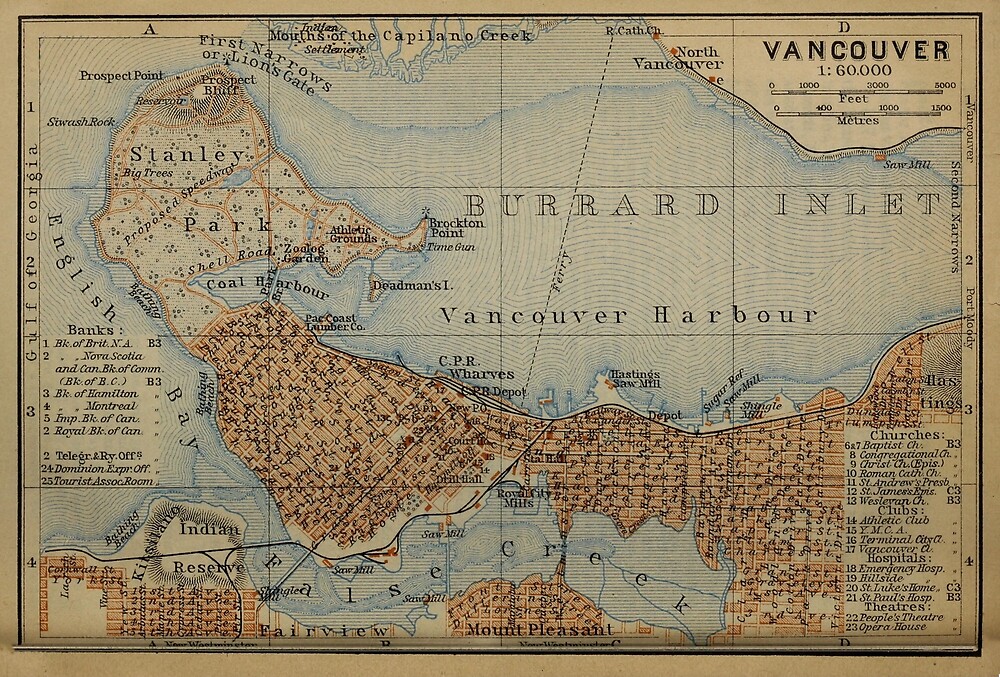 "Vintage Vancouver Canada Map (1907)" by BravuraMedia | Redbubble