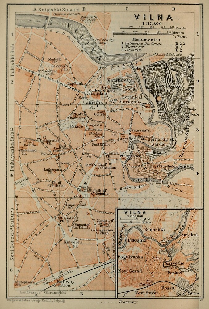 "Vintage Vilnius Lithuania Map (1914)" by BravuraMedia | Redbubble