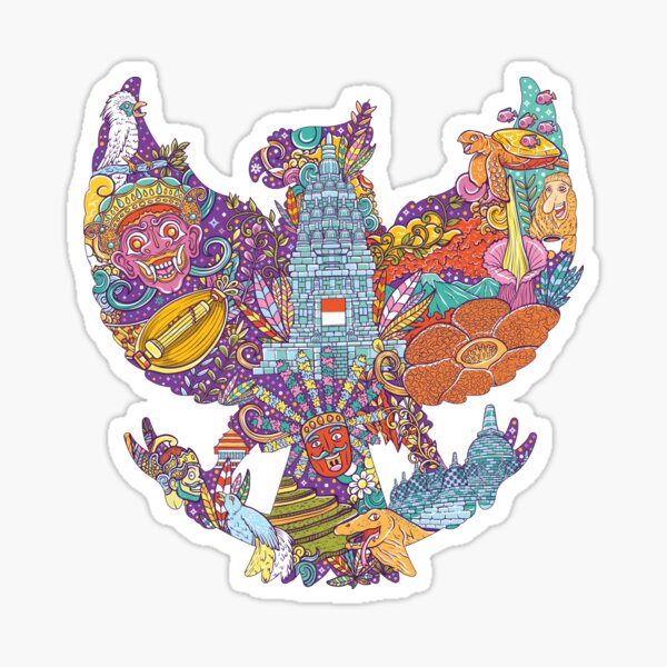 "colorful illustration doodle of indonesia with garuda pancasila shape ...