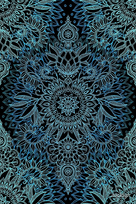 "Black, Teal & Aqua Protea Doodle Pattern" by micklyn | Redbubble