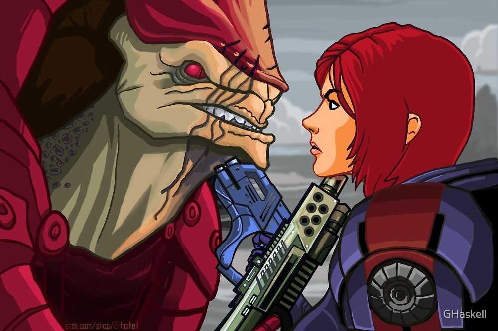 Mass Effect Wrex Vs Shepard By Ghaskell Redbubble