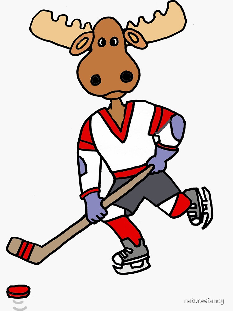 "Funny Moose Playing Ice Hockey" Sticker by naturesfancy | Redbubble