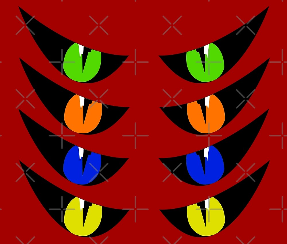 "Halloween Creepy Art Scary Monster eyes Multiple Colored Glaring ...