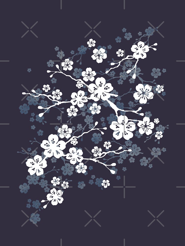 "Navy and white cherry blossom pattern" T-shirt for Sale by adenaJ ...