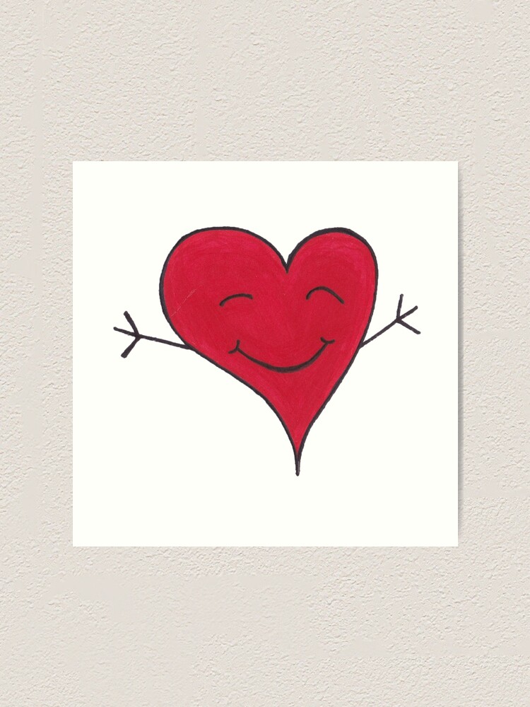 "Happy Red Heart Hug Cartoon" Art Print for Sale by Rachel Corona ...