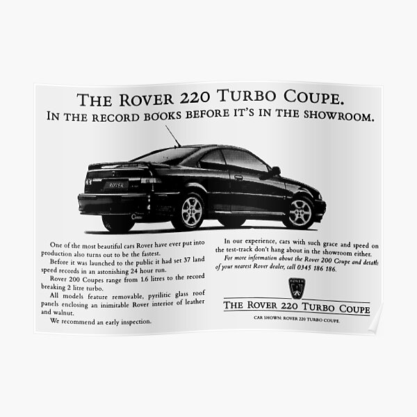 "ROVER 220 TURBO COUPE" Poster for Sale by ThrowbackMotors | Redbubble