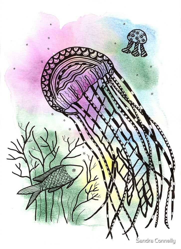 "Jellyfish doodling with watercolor and ink" by Sandra Connelly | Redbubble
