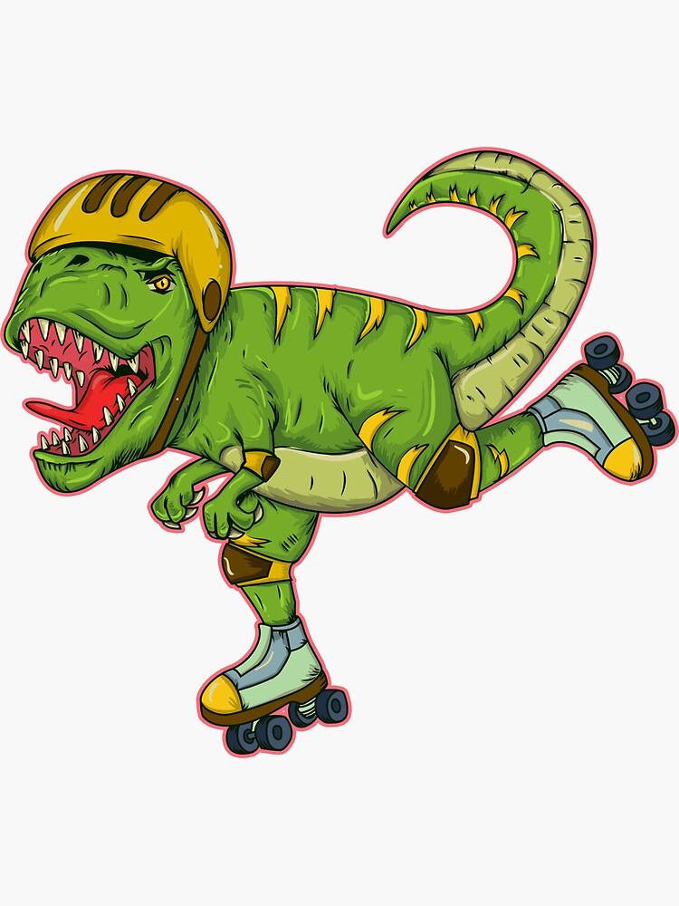 "Radical Skating T-Rex" Sticker by HappyMonkeyTees | Redbubble