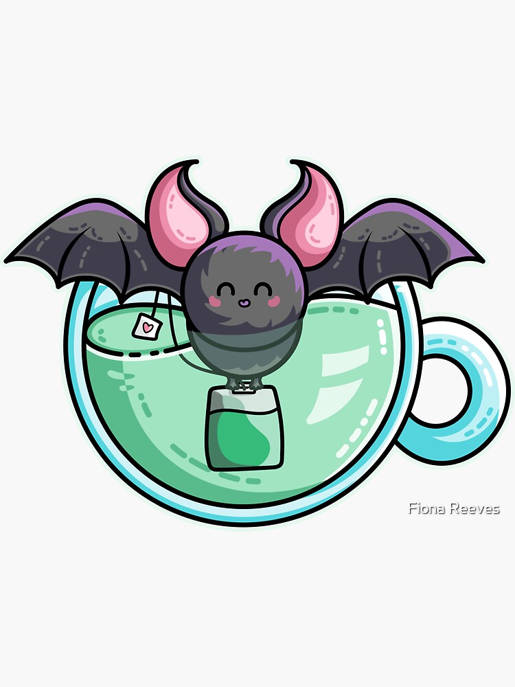 "Bat-tea Pun of Kawaii Cute Bat and Green Tea" Sticker for Sale by ...