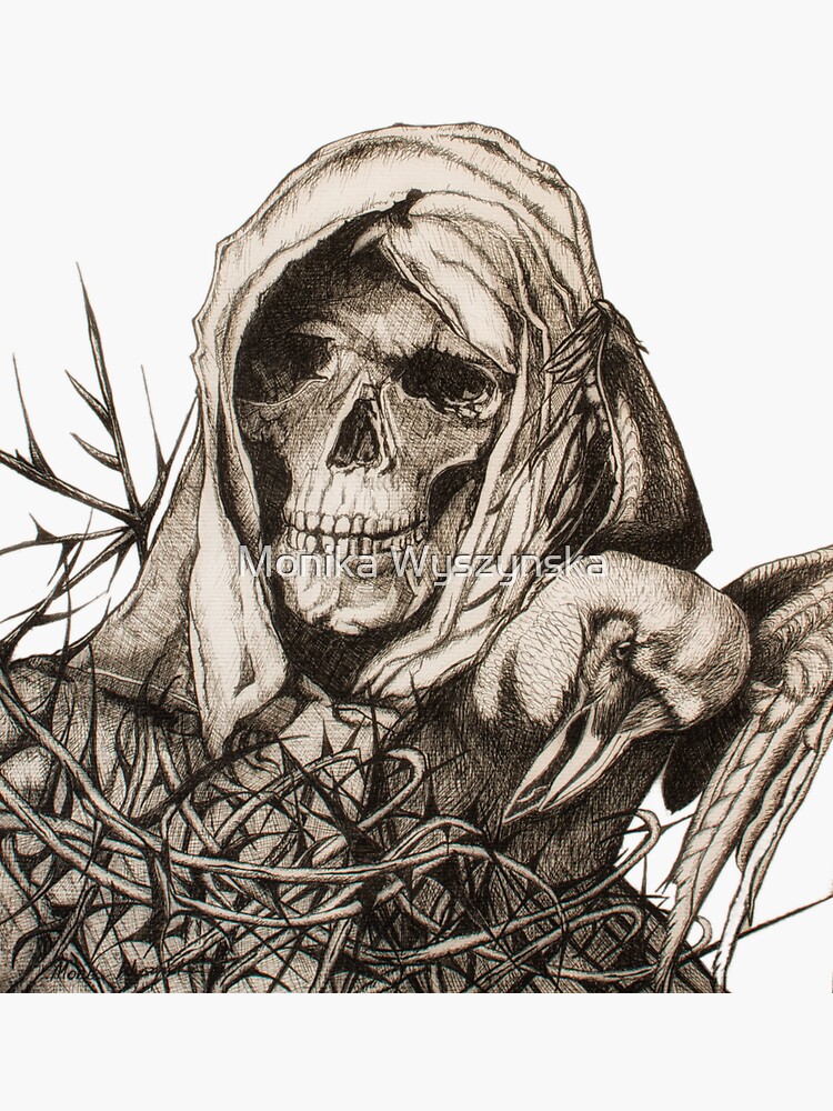 "Grim Reaper & Crow Sketch" Sticker by MonikaWyszynska | Redbubble