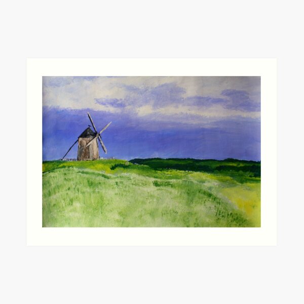 "French Countryside Windmill Contemporary Acrylic Painting On Paper ...