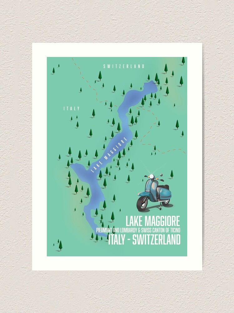 "Lake Maggiore Italy Switzerland map poster" Art Print by ...