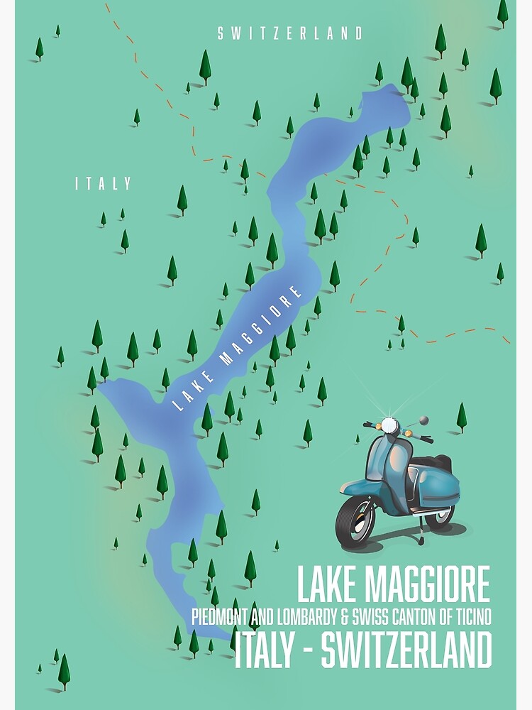 "Lake Maggiore Italy Switzerland map poster" Art Print by ...