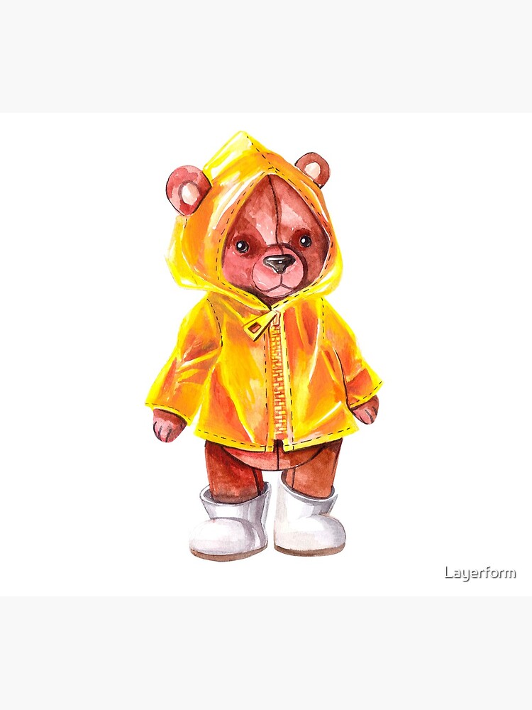 "Baby Bear in Yellow Rain Jacket" Art Print by Layerform | Redbubble