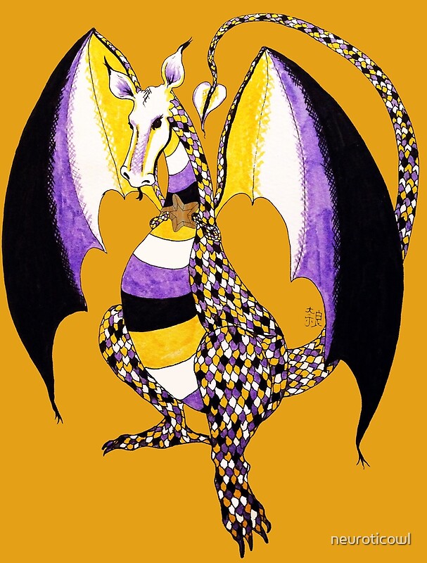 "Non-binary Pride Dragon with Star" by neuroticowl | Redbubble