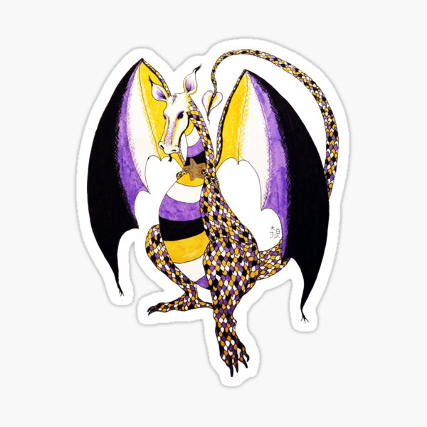 "Non-binary Pride Dragon with Star" Sticker by neuroticowl | Redbubble