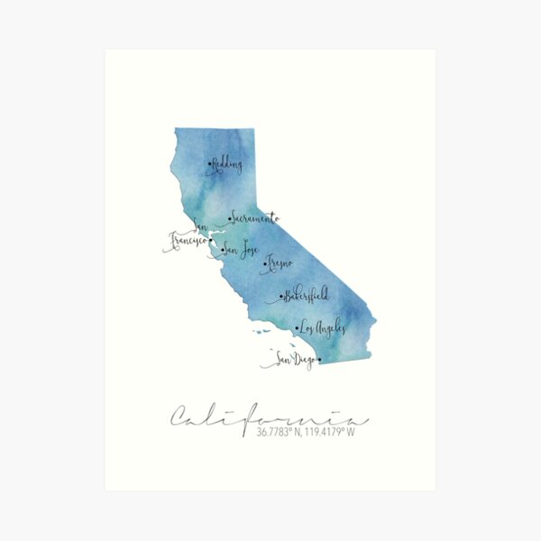 "Blue California Labelled Map" Art Print for Sale by lolomastudio ...