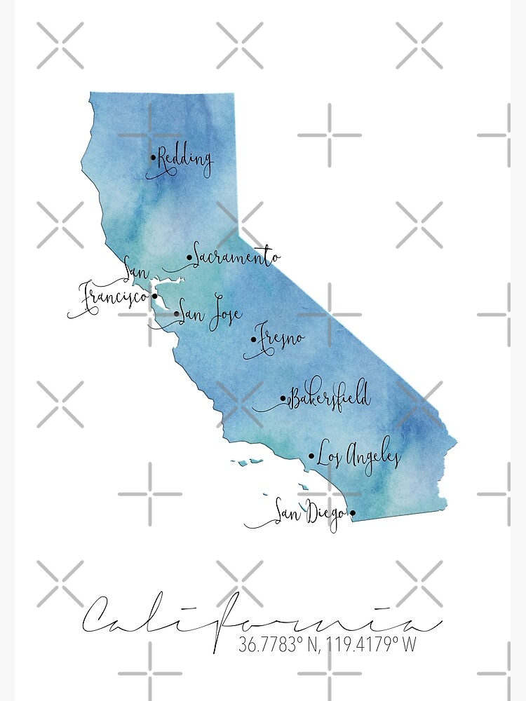 "Blue California Labelled Map" Poster by lolomastudio | Redbubble