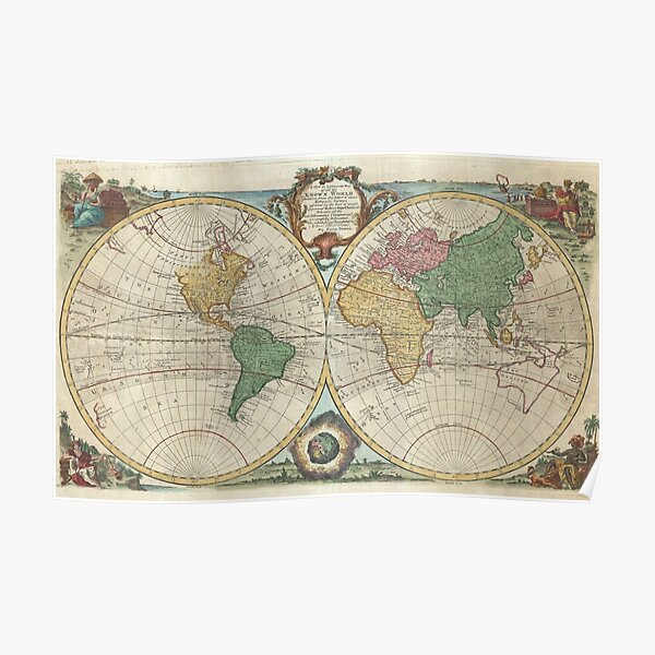 "Vintage Map of The World (1744)" Poster by BravuraMedia | Redbubble