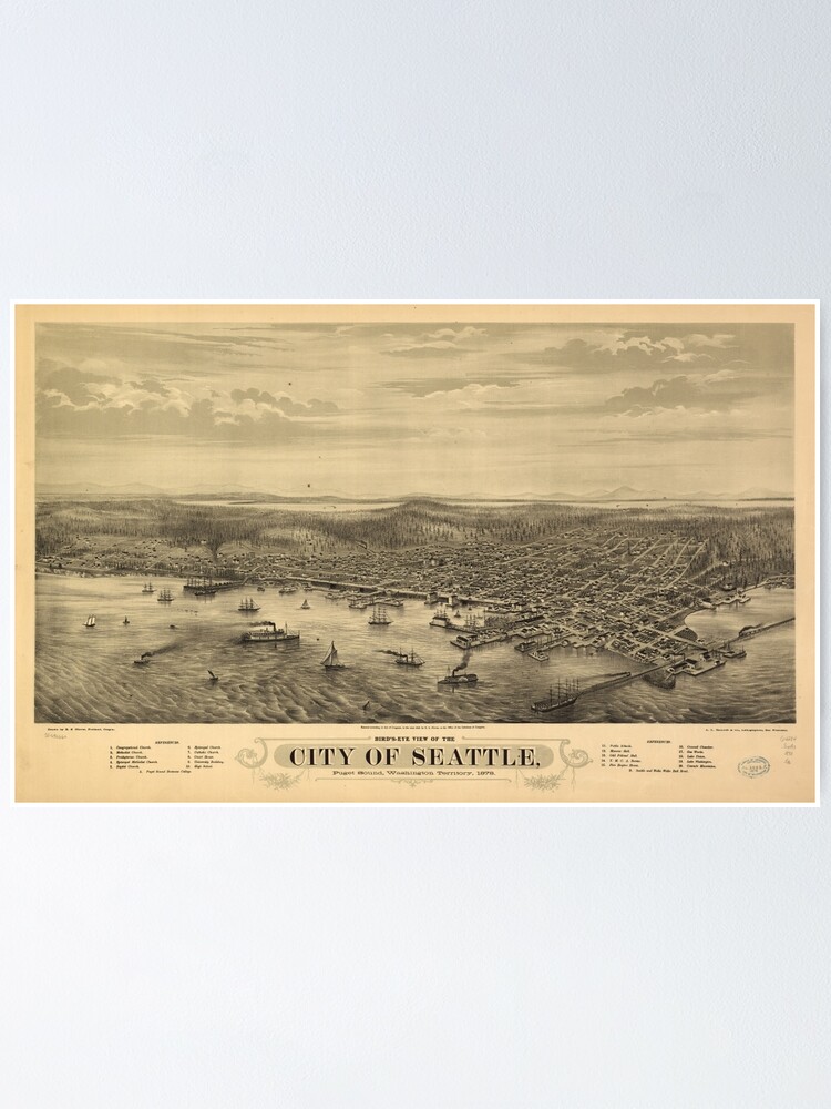 "Vintage Pictorial Map of Seattle (1878)" Poster for Sale by ...