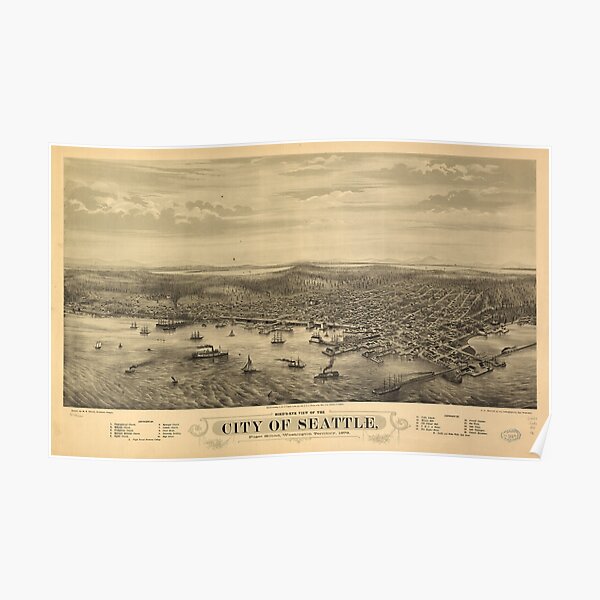 "Vintage Pictorial Map of Seattle (1878)" Poster for Sale by ...