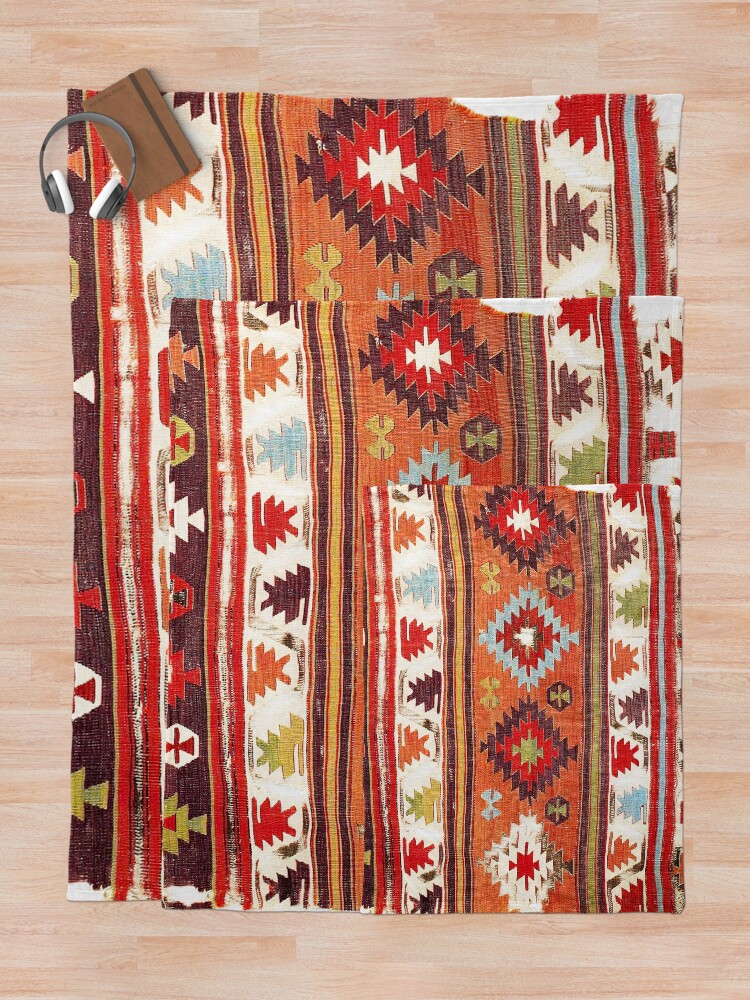 "Konya Central Anatolian Kilim Print" Throw Blanket for Sale by bragova ...