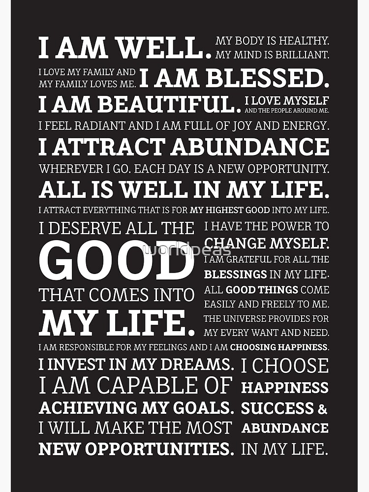 " Positive Affirmations (White on Black)" Poster for Sale by worldpeas ...