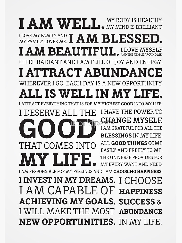"Positive Affirmations (Black on White/Grey)" Poster for Sale by ...