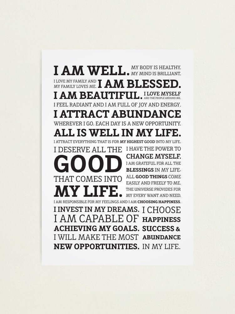 "Positive Affirmations (Black on White/Grey)" Photographic Print for ...