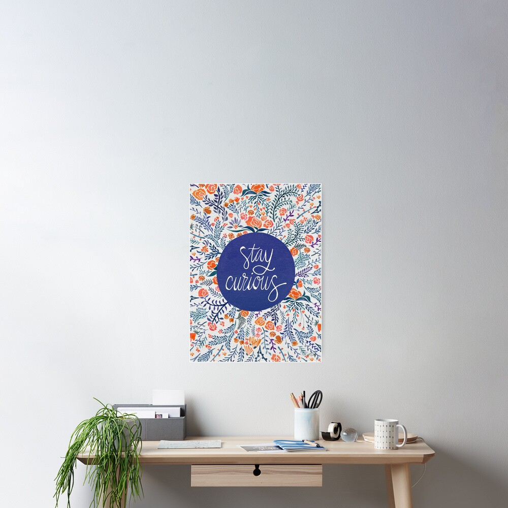 "Stay Curious – Navy & Coral" Poster for Sale by catcoq | Redbubble