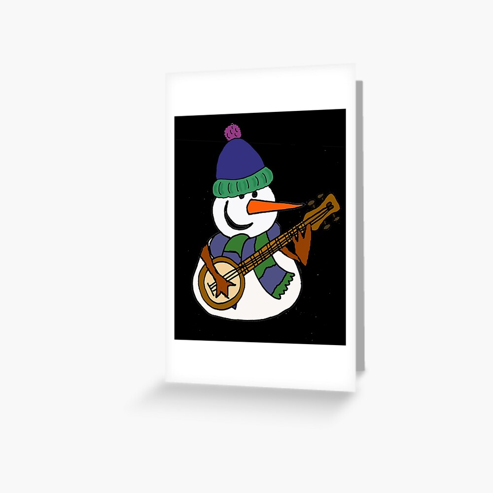 "Funny Snowman Playing Banjo Cartoon" Greeting Card for Sale by ...