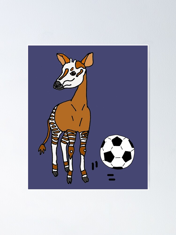 "Funny Okapi Playing Soccer Cartoon" Poster for Sale by naturesfancy ...