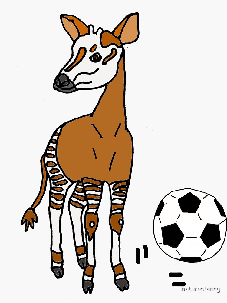 "Funny Okapi Playing Soccer Cartoon" Sticker for Sale by naturesfancy ...