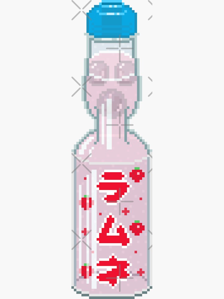 "Pixel Strawberry Ramune Soda (ラムネ)" Sticker by Latannia | Redbubble