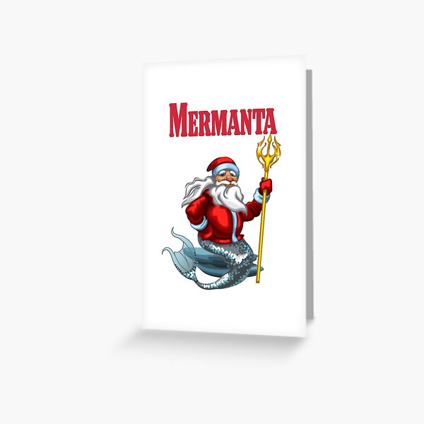 "Mermanta Christmas Merman Santa Mermaid Funny " Greeting Card for Sale ...