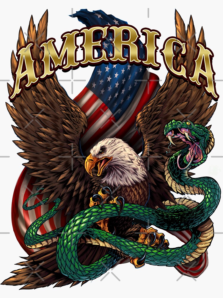 "American Eagle With Flag And Captured Snake" Sticker by PrintedGifts ...