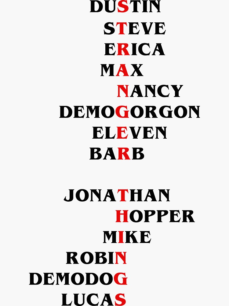 "STRANGER THINGS - Names" Sticker by claudiamonte | Redbubble