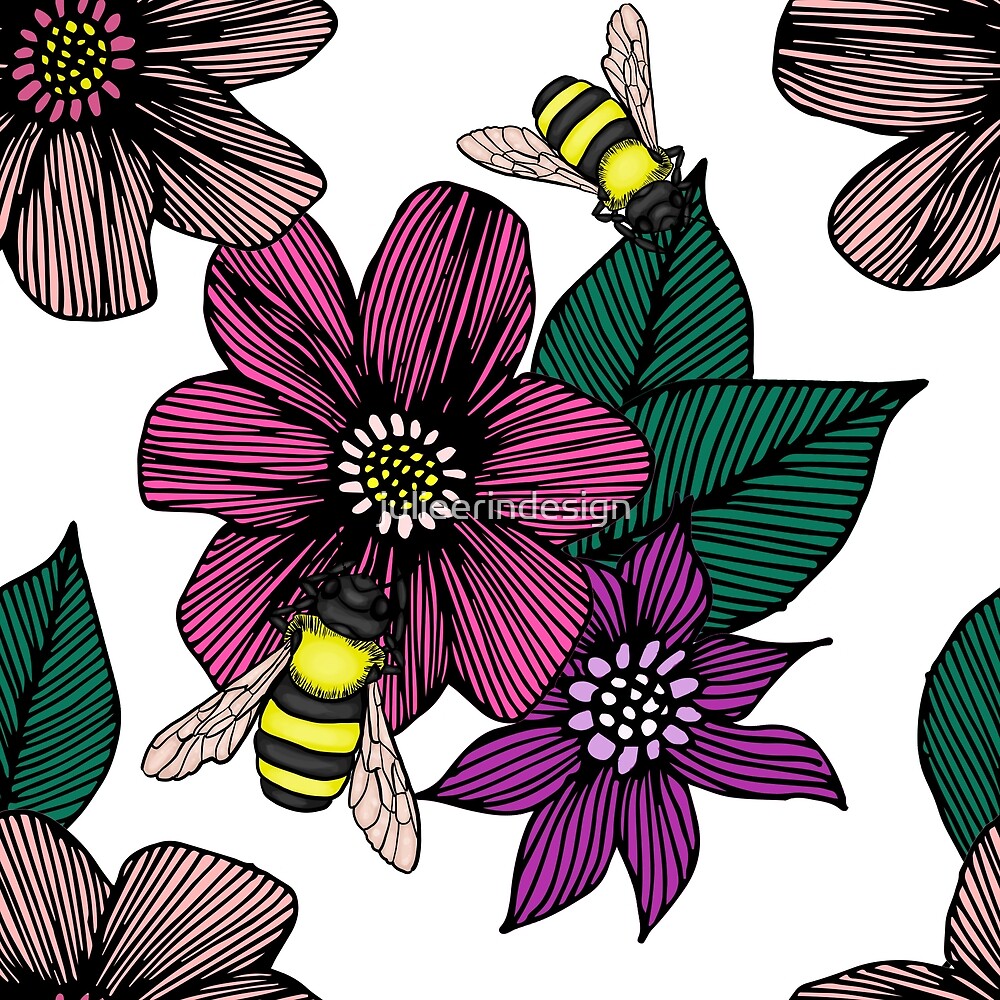 "Bees and Flowers Pattern" by Julie Erin Designs | Redbubble