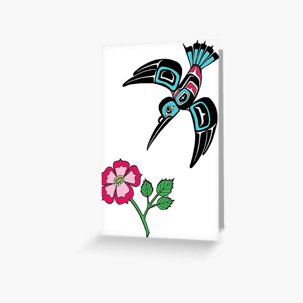 "Tlingit Hummingbird with Sitka rose - native art" Greeting Card for ...