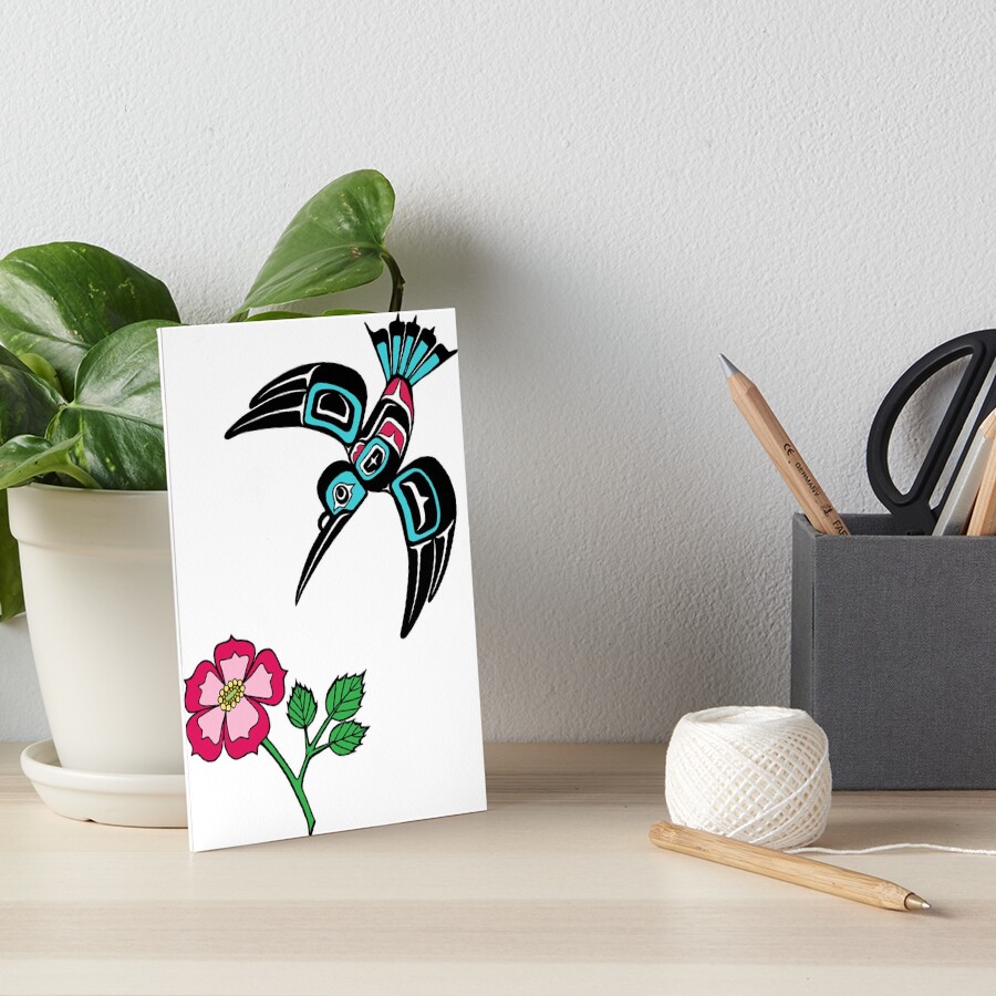 "Tlingit Hummingbird with Sitka rose - native art" Art Board Print by ...