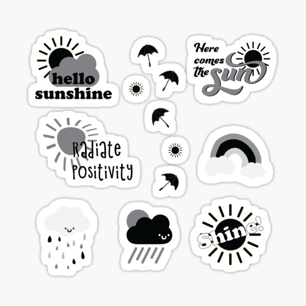 "Black Weather, Sun and Clouds Retro Sticker Pack" Sticker for Sale by ...