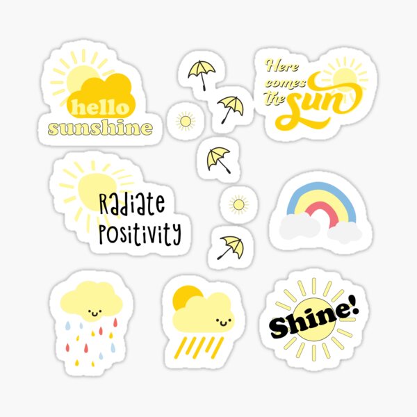 "Light Yellow Weather, Sun and Clouds Retro Sticker Pack" Sticker by ...