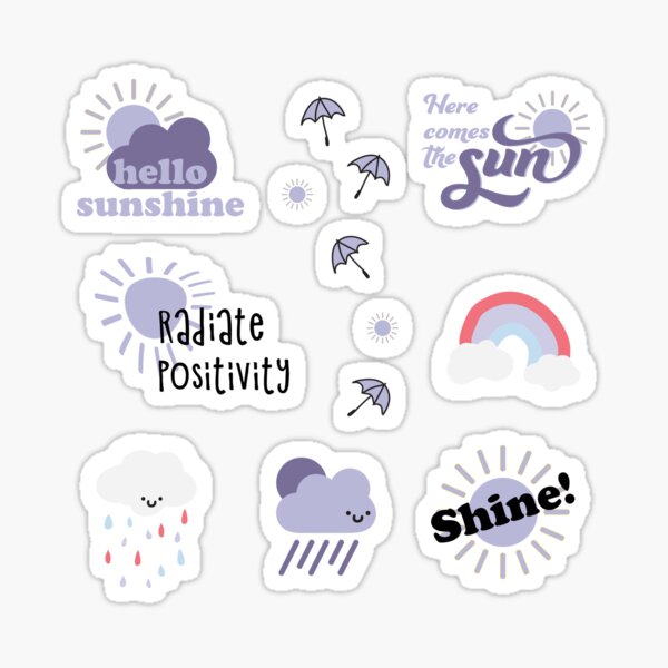 "Light Purple Weather, Sun and Clouds Retro Sticker Pack" Sticker for ...